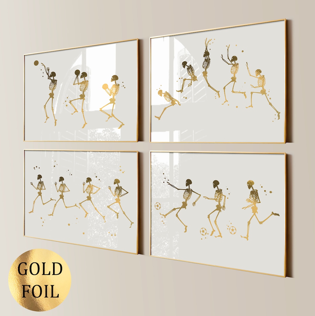 4 Gold Skeleton Anatomy Art Biomechanic Diagram Running Phases Jumping ...