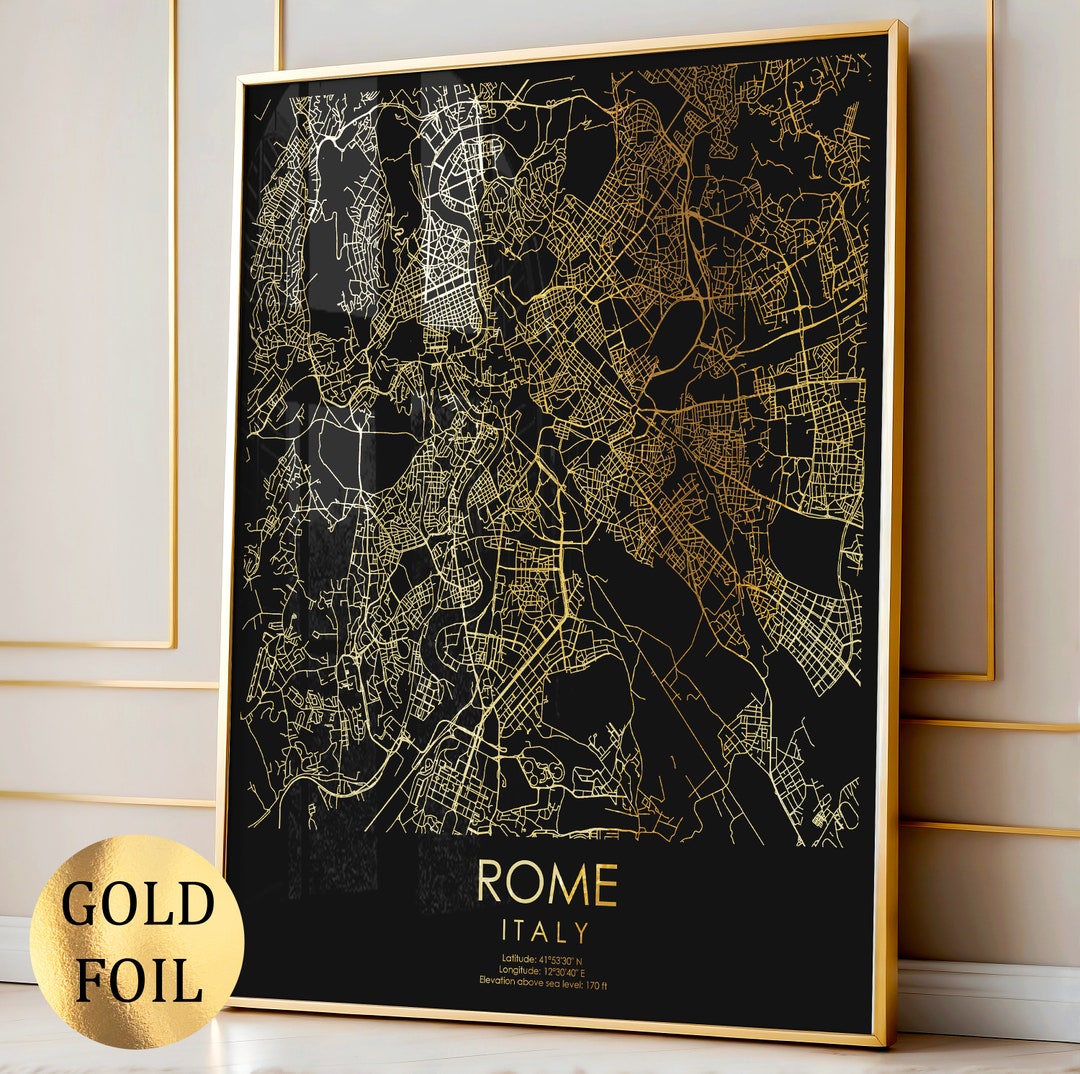 Gold Rome Map Art Gold Foil Print Italy Map City Map Wall Decor Street ...