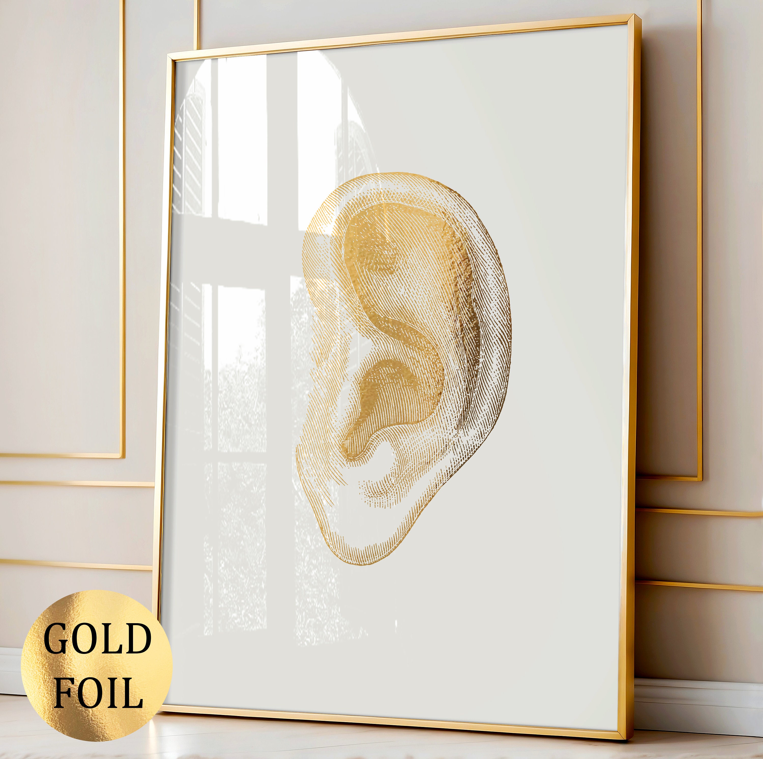 6 Gold Ear Anatomy Art Auditory System Posters Medical Art Inner Ear ...