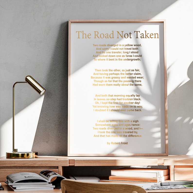 The Road Not Taken Poem by Robert Frost, Famous Poem Art, Poetry Poster, Gold Foil Print ...