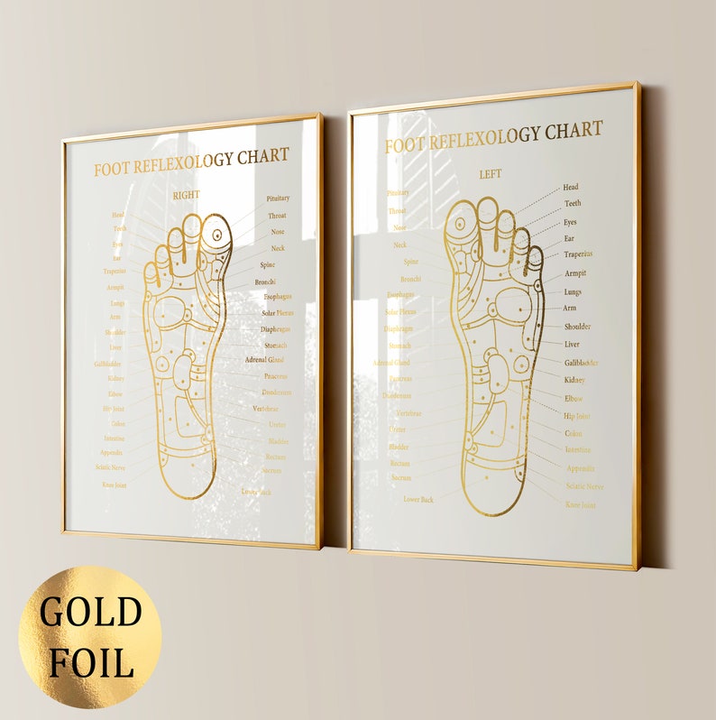2 Foot Massage Posters, Medical Art, Foot Reflexology Chart, Foot ...