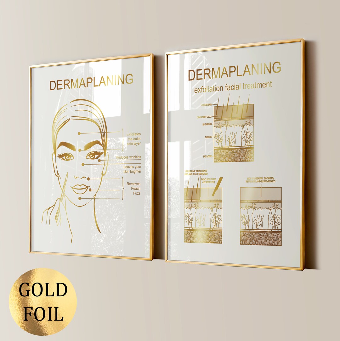 2 Dermaplaning Posters Facial Treatment Art Skin Diagram Beauty ...