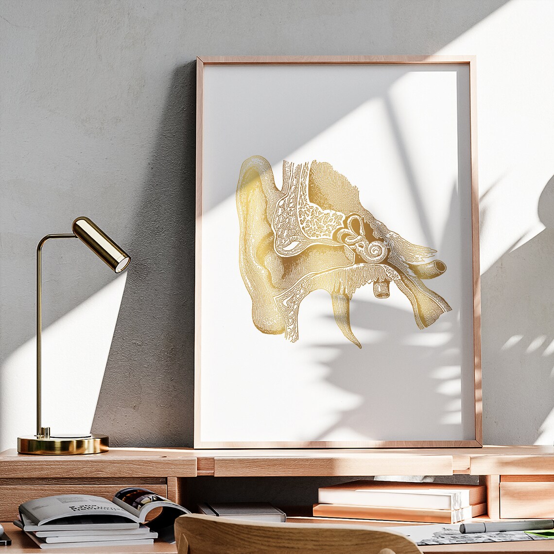 Gold Inner Ear Poster, Ear Anatomy Art, Hearing System, Auditory System ...