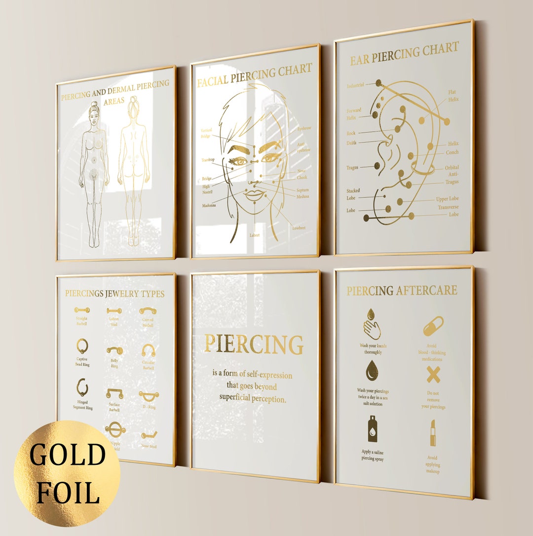 Set 6 Piercing Art Ear Piercing Chart Facial Piercing Poster Body ...