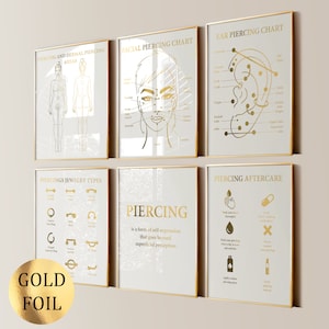 Set 6 Piercing Art Ear Piercing Chart Facial Piercing Poster Body ...