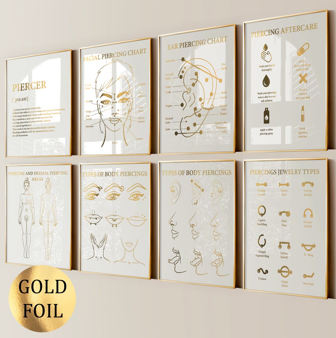 Set 8 Piercing Prints Tattoo Piercing Studio Decor Piercer Gift Beauty ...