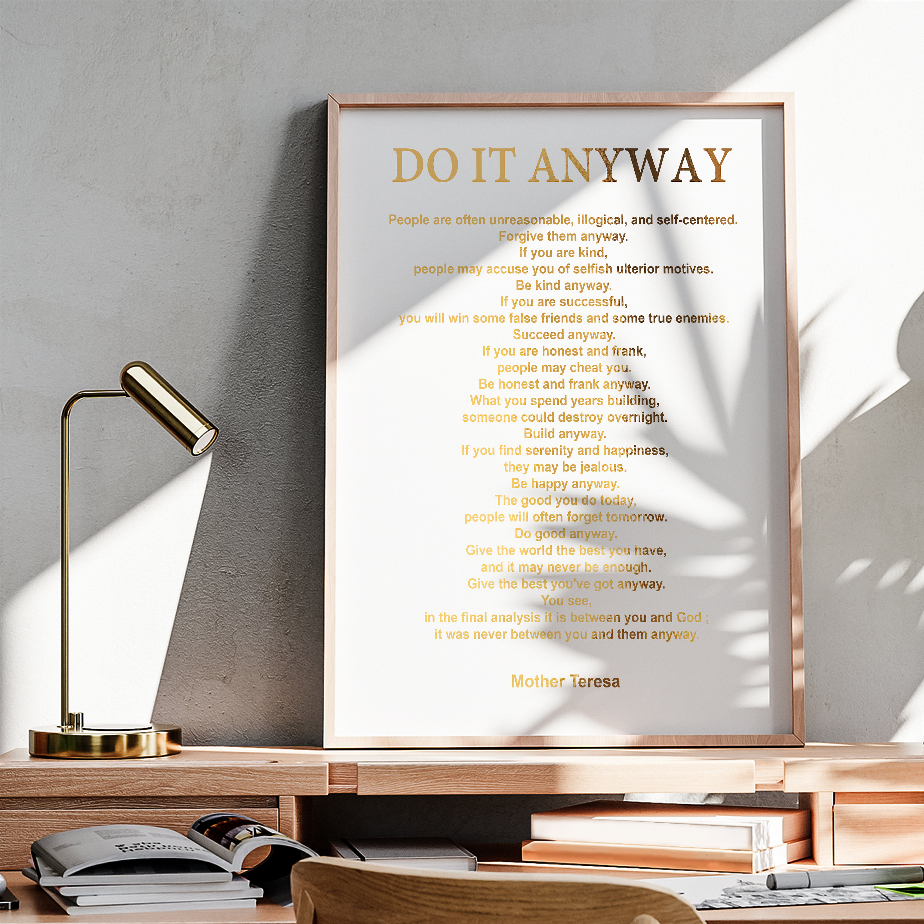 Do It Anyway by Mother Teresa Poem, Literature Poster, Motivational ...