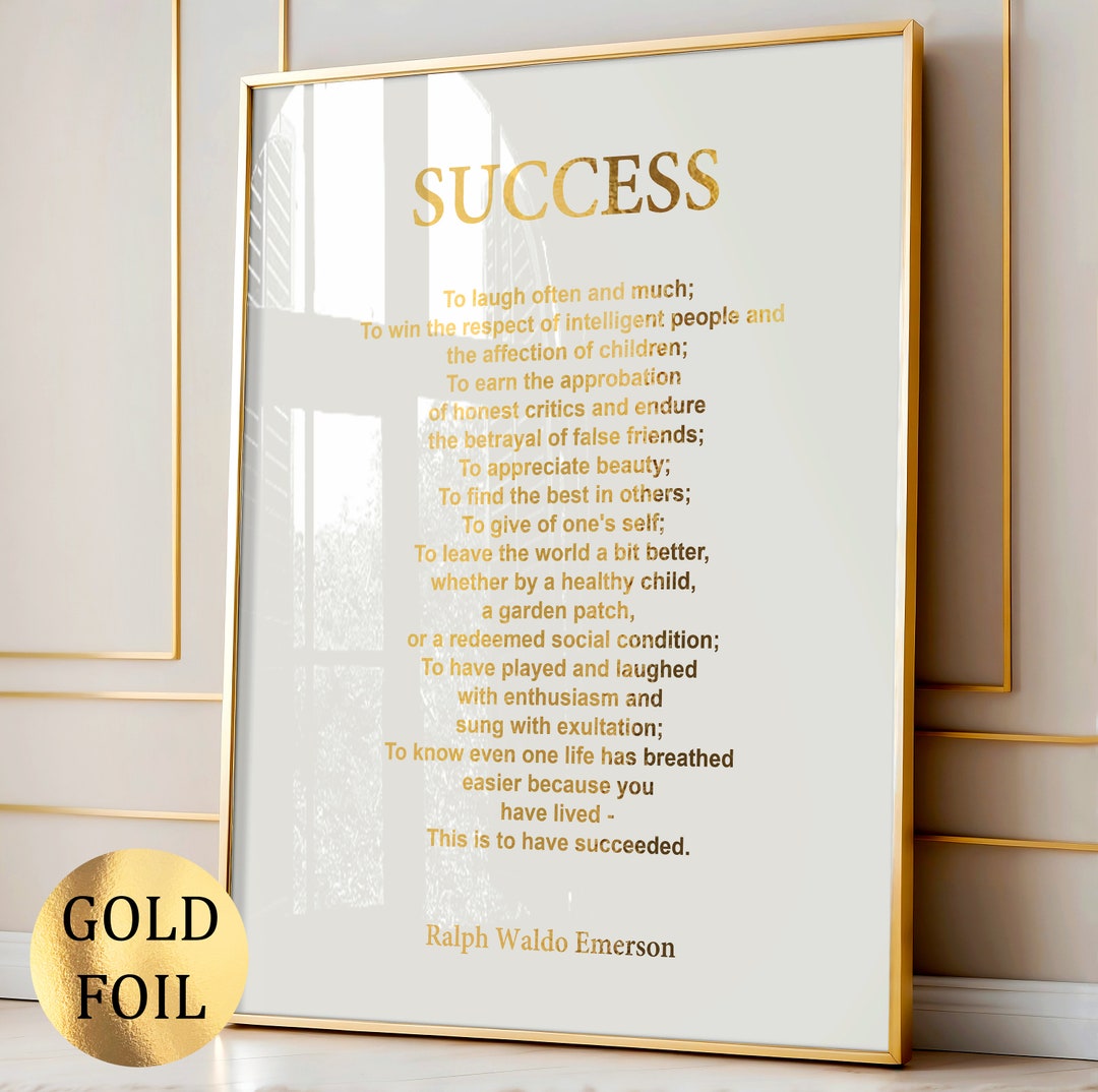 Success by Ralph Waldo Emerson Poem Art, Gold Foil Print, Literature ...