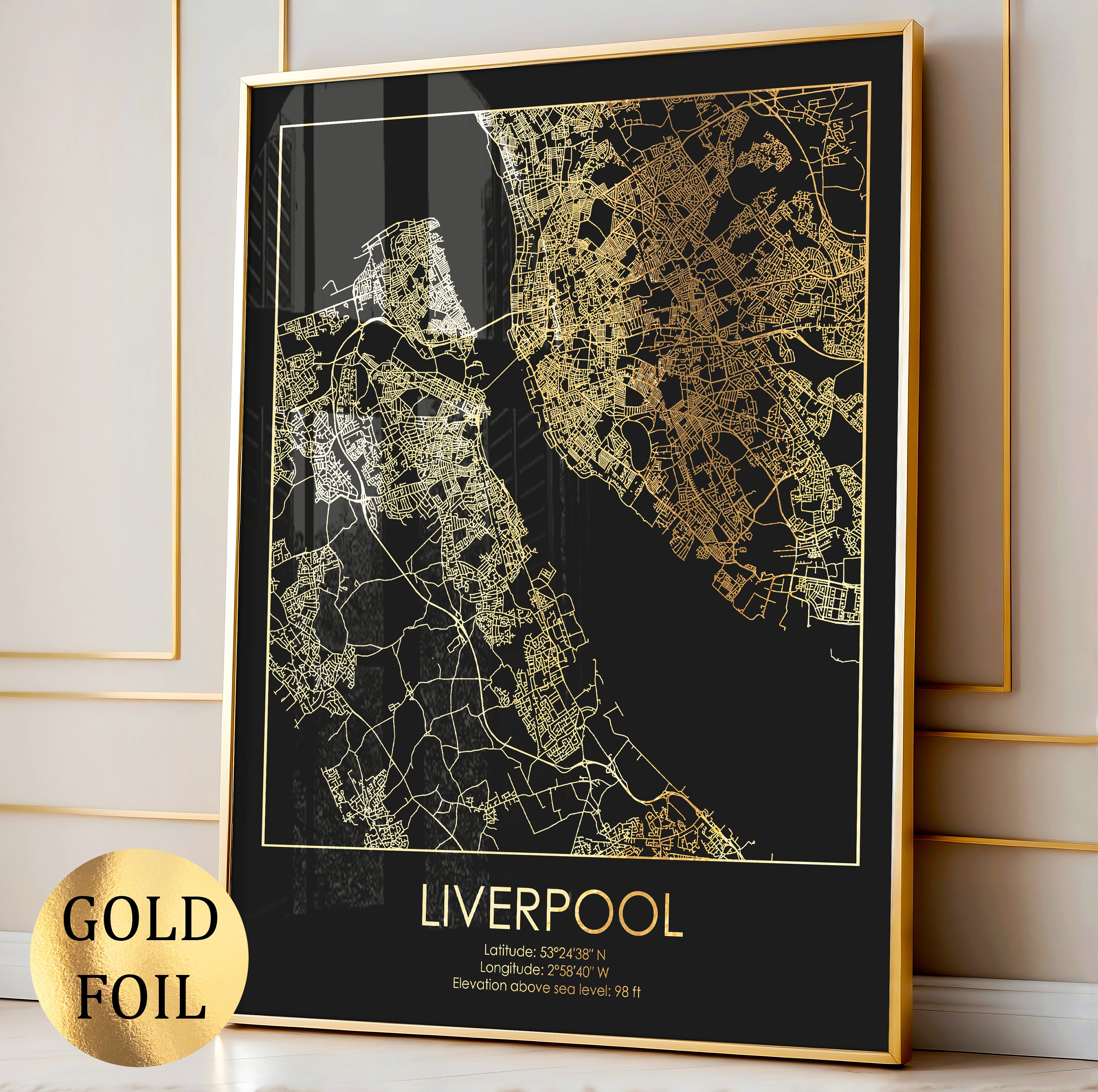 Gold Liverpool Map Art Gold Foil Print City Map Wall Art Street Map ...