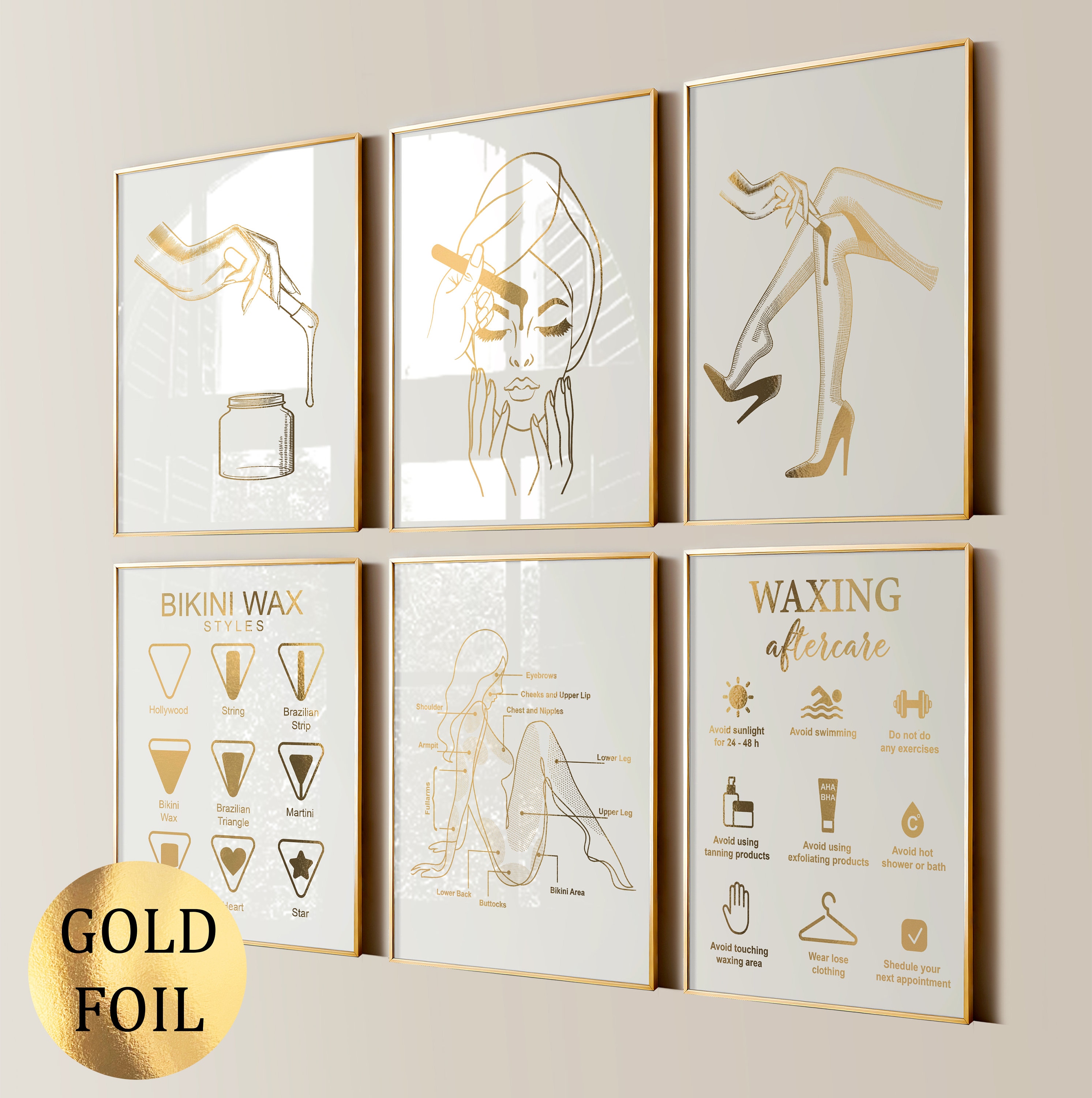 Set 6 Waxing Poster Beauty Art Hair Removal Depilation Art Brazilian ...