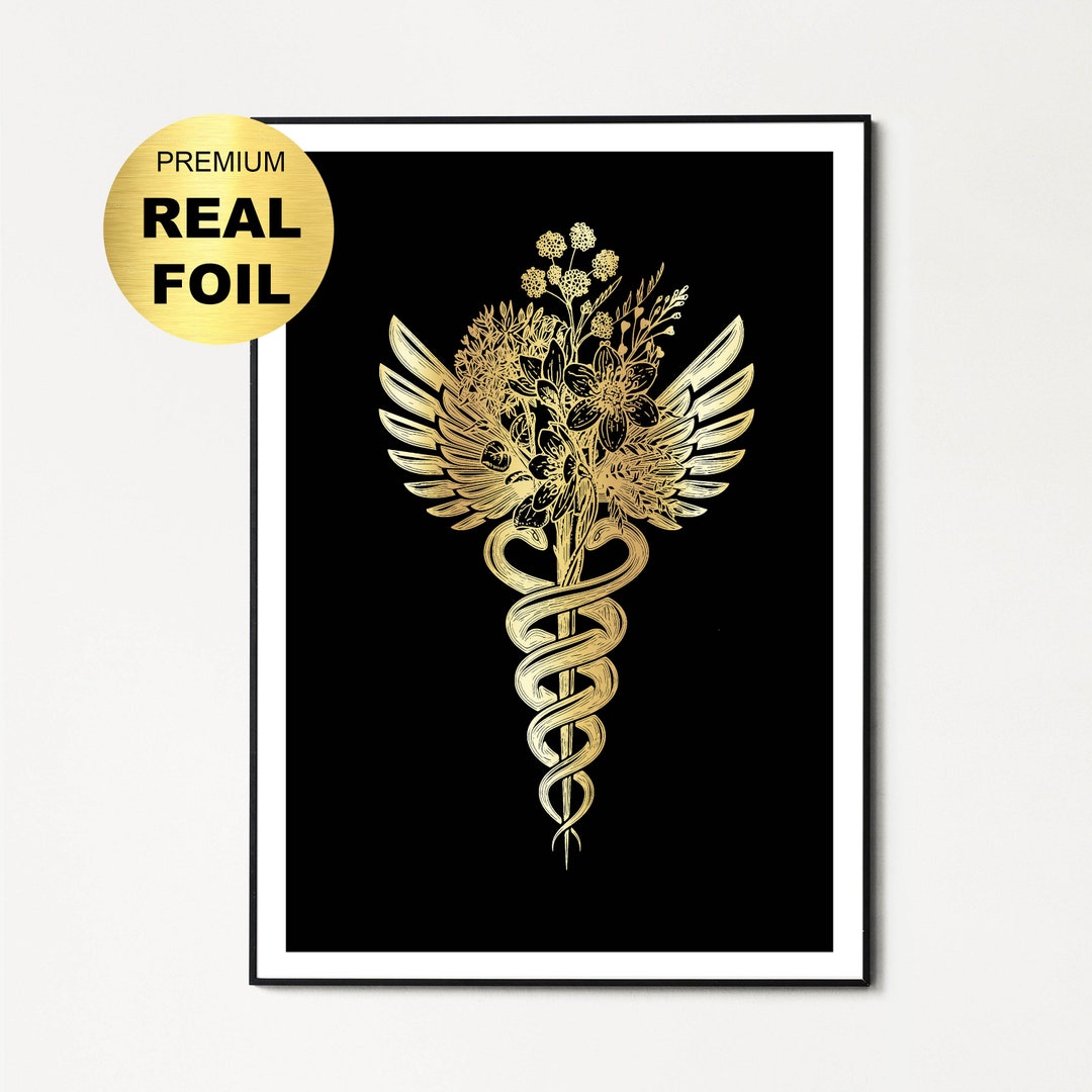 Gold Caduceus Art Medical Symbol Print Doctor Graduation Gift ...