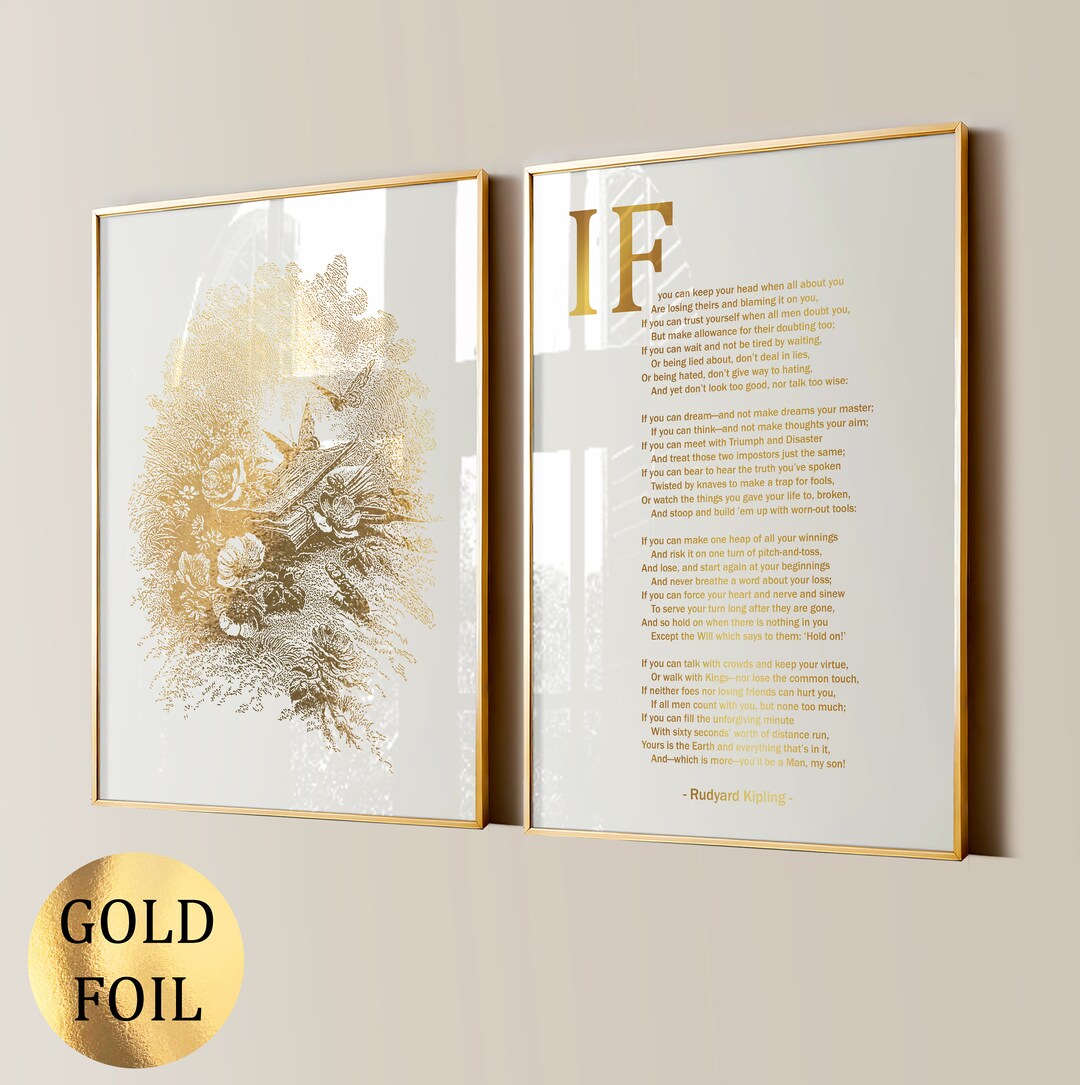 IF Poem Art, Rudyard Kipling Poem, Poetry Wall Decor, Gold Foil Print ...