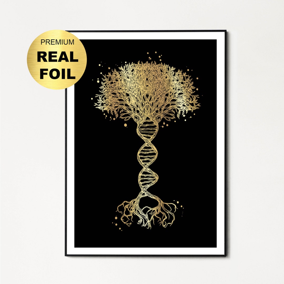 Gold DNA Print DNA Molecule Art DNA Tree Poster Genetic Science Art ...