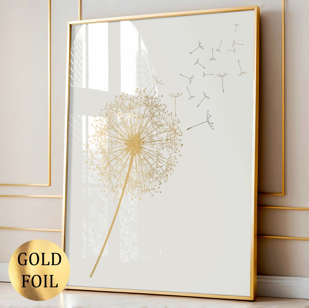 Gold Dandelion Art Flowers Art Botanical Art Floral Wall Decor Garden ...