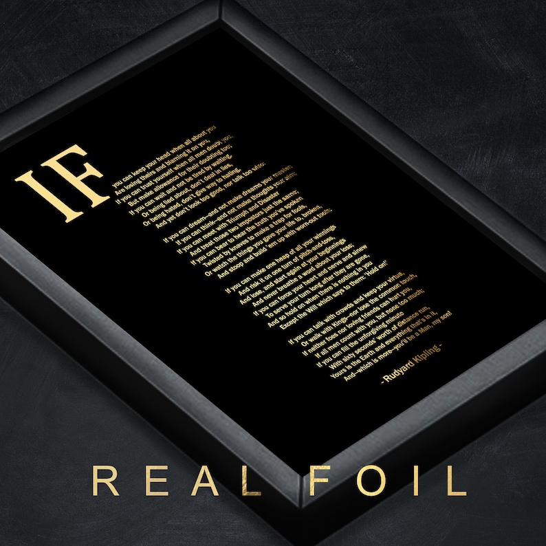 IF Rudyard Kipling Poem Art Gold Poetry Art Famous Poem Art Home Wall ...