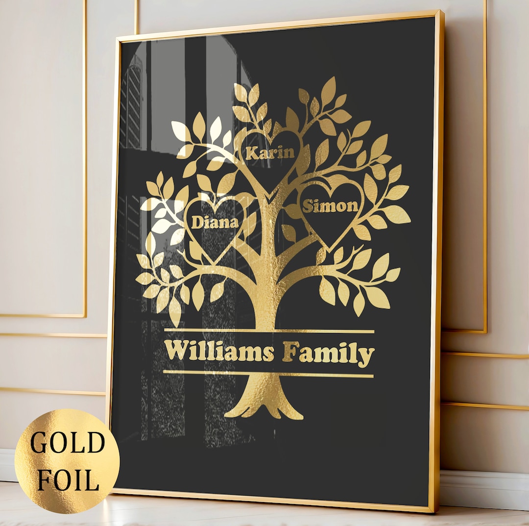 Your Family Tree Art Custom Family Names Gold Art Parents Gift ...