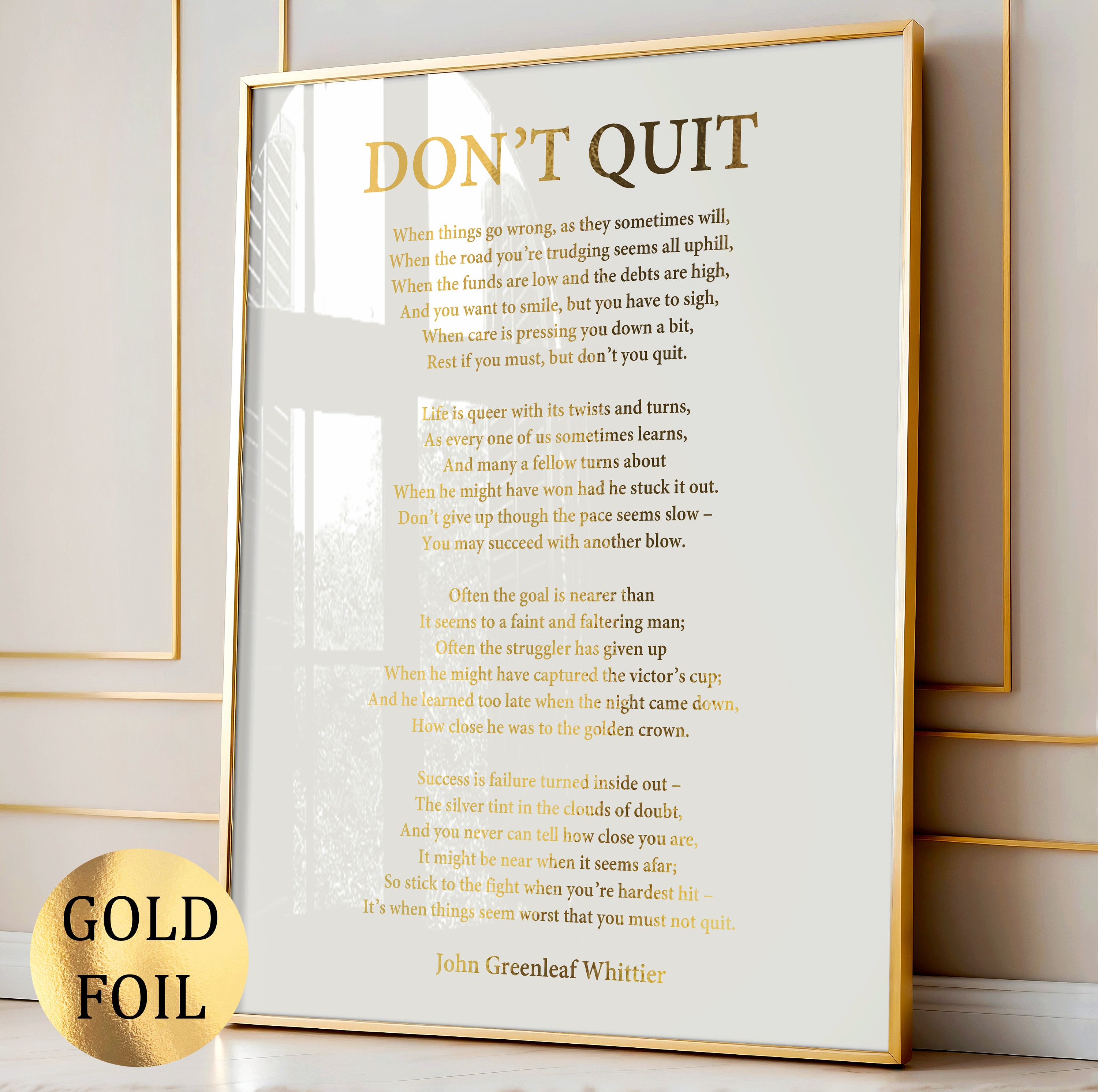 Don't Quit Poem by John Greenleaf Whittier Motivational Poem Wall ...