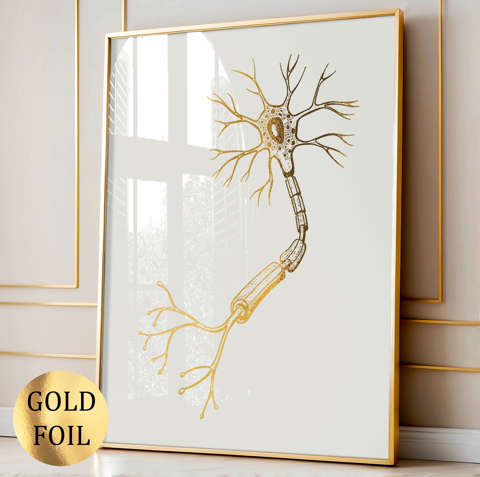 3 Gold Neuron Art Brain Anatomy Art Nerve Cell Art Neurology Art ...