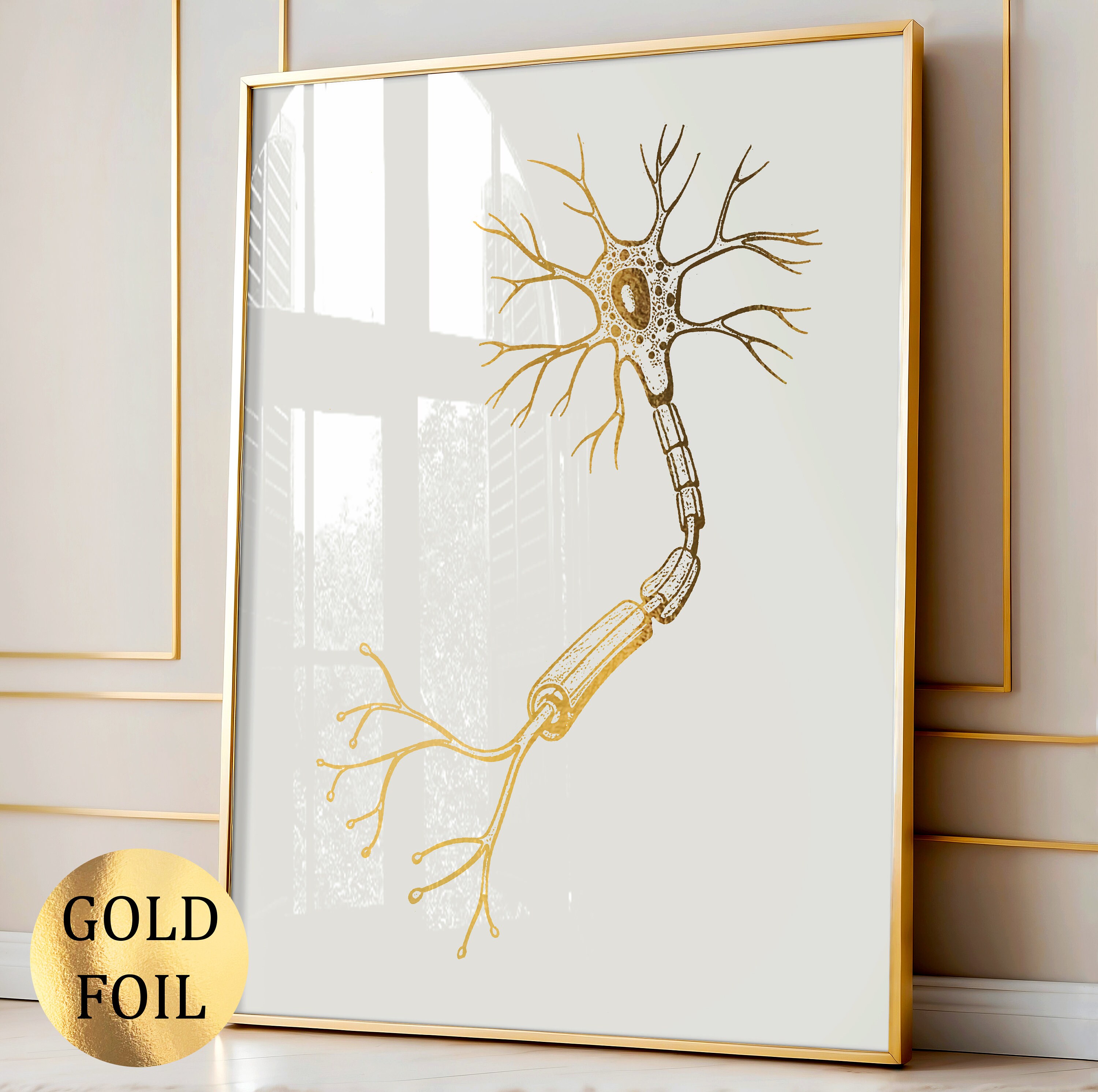 3 Gold Neuron Art Brain Anatomy Art Nerve Cell Art Neurology Art ...