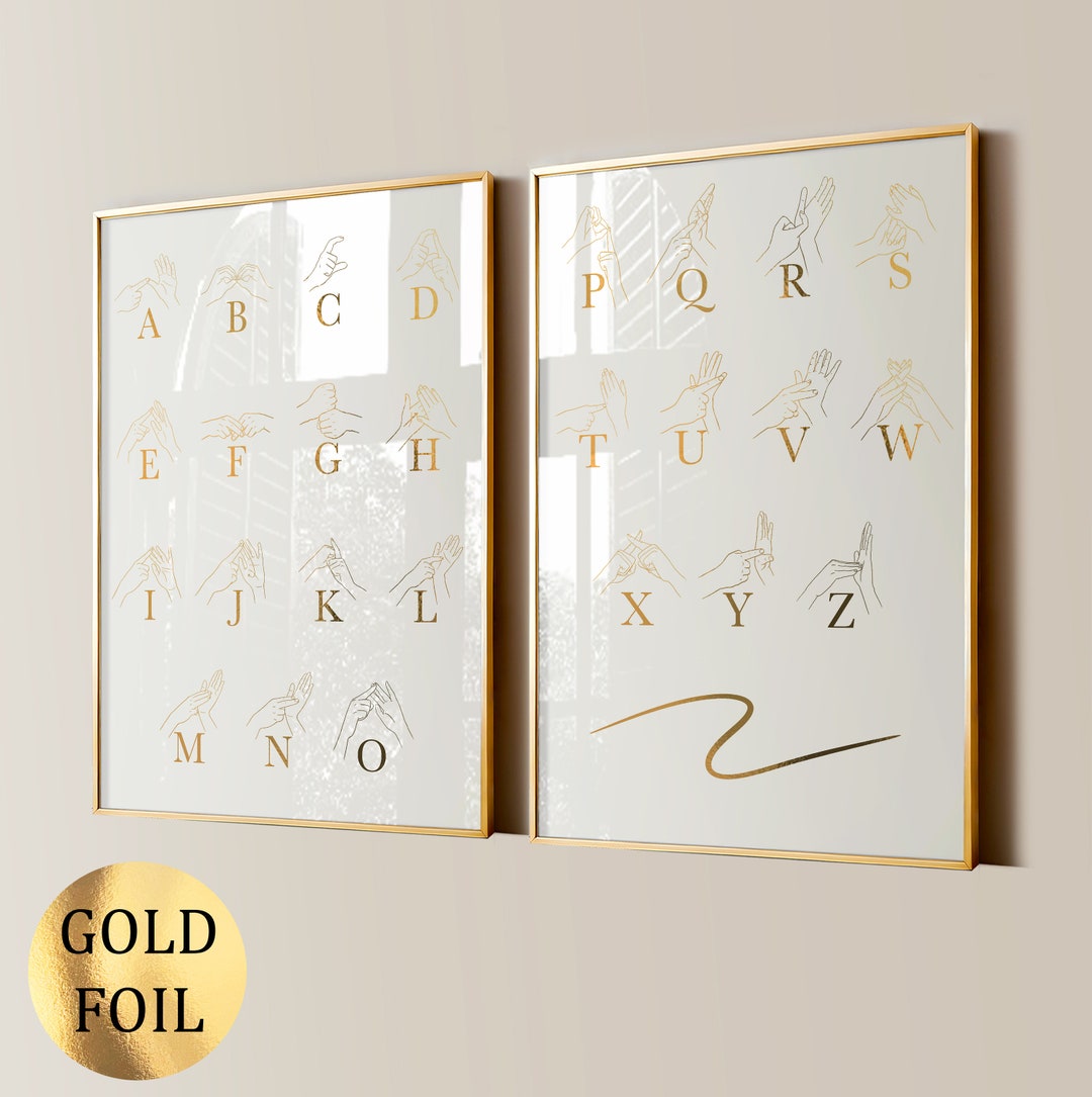 2 Gold AUSLAN Alphabet Posters Sign Language Wall Art Fingerspelling ...