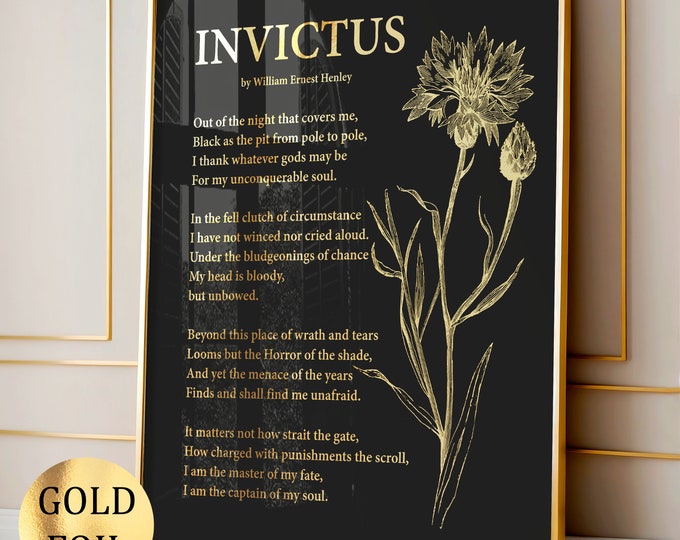 Invictus Poem, Inspiring Poem Art, Verse Art, Classic Literature Poster ...