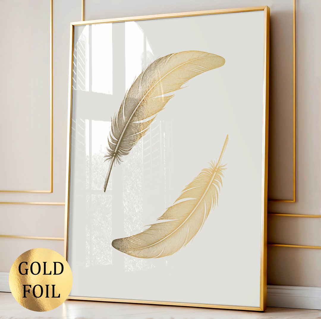 Gold Feather Art, Abstract Poster, Minimalist Art, Nordic Art, Modern ...