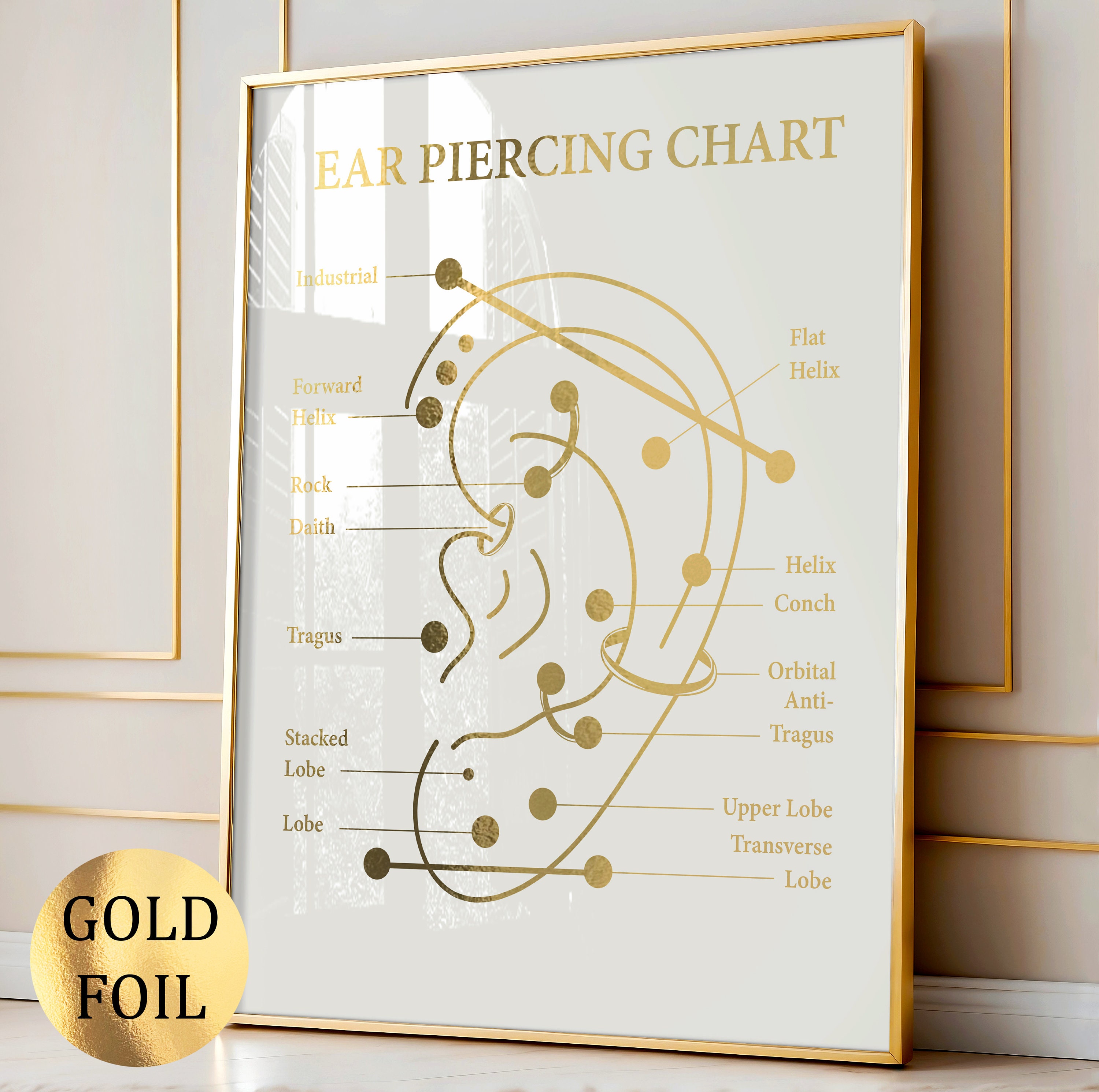Set 6 Piercing Art Ear Piercing Chart Facial Piercing Poster Body ...