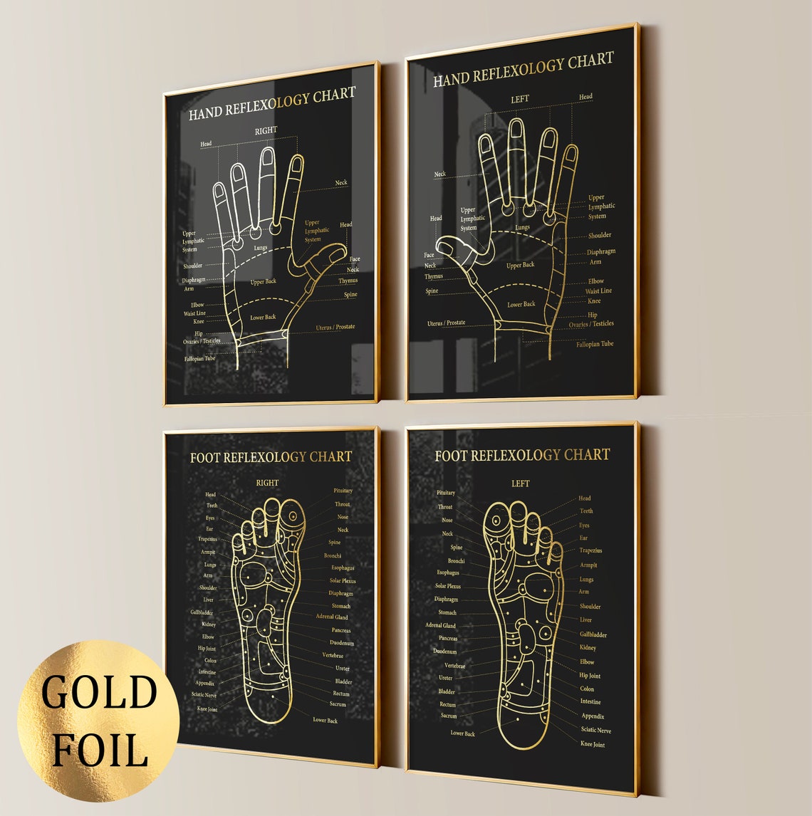Set 4 Hand And Foot Reflexology Charts Med Spa Posters Massage