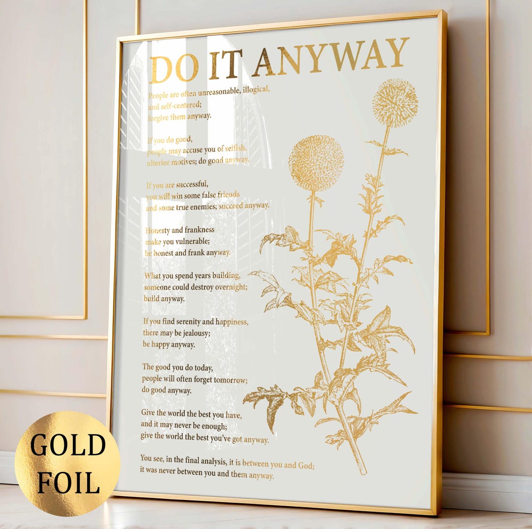 Do It Anyway Mother Teresa Poem Art Literature Poster Motivational ...