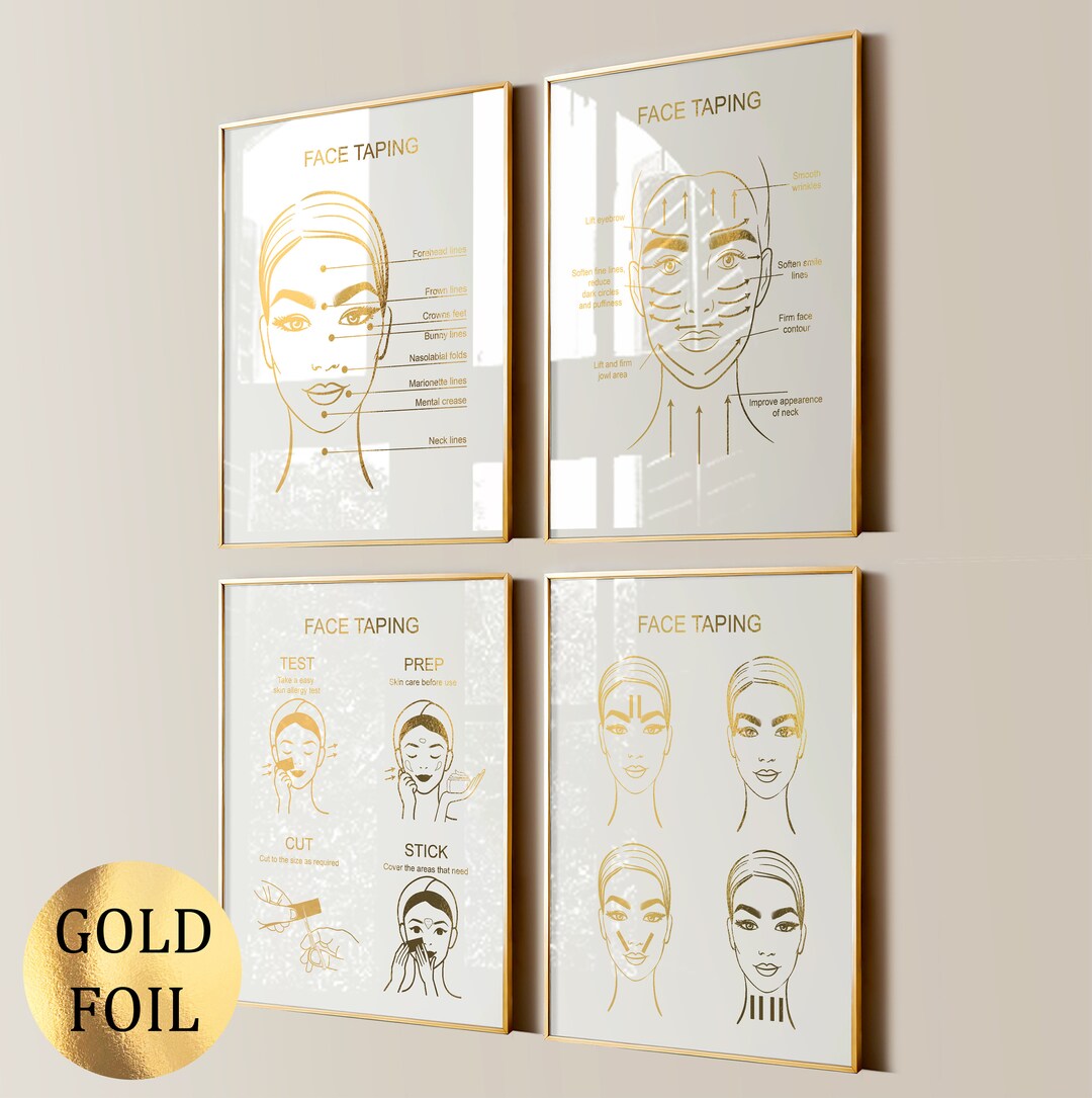 4 Face Taping Posters Medical Art Kinesiology Art Face Tape Beauty ...