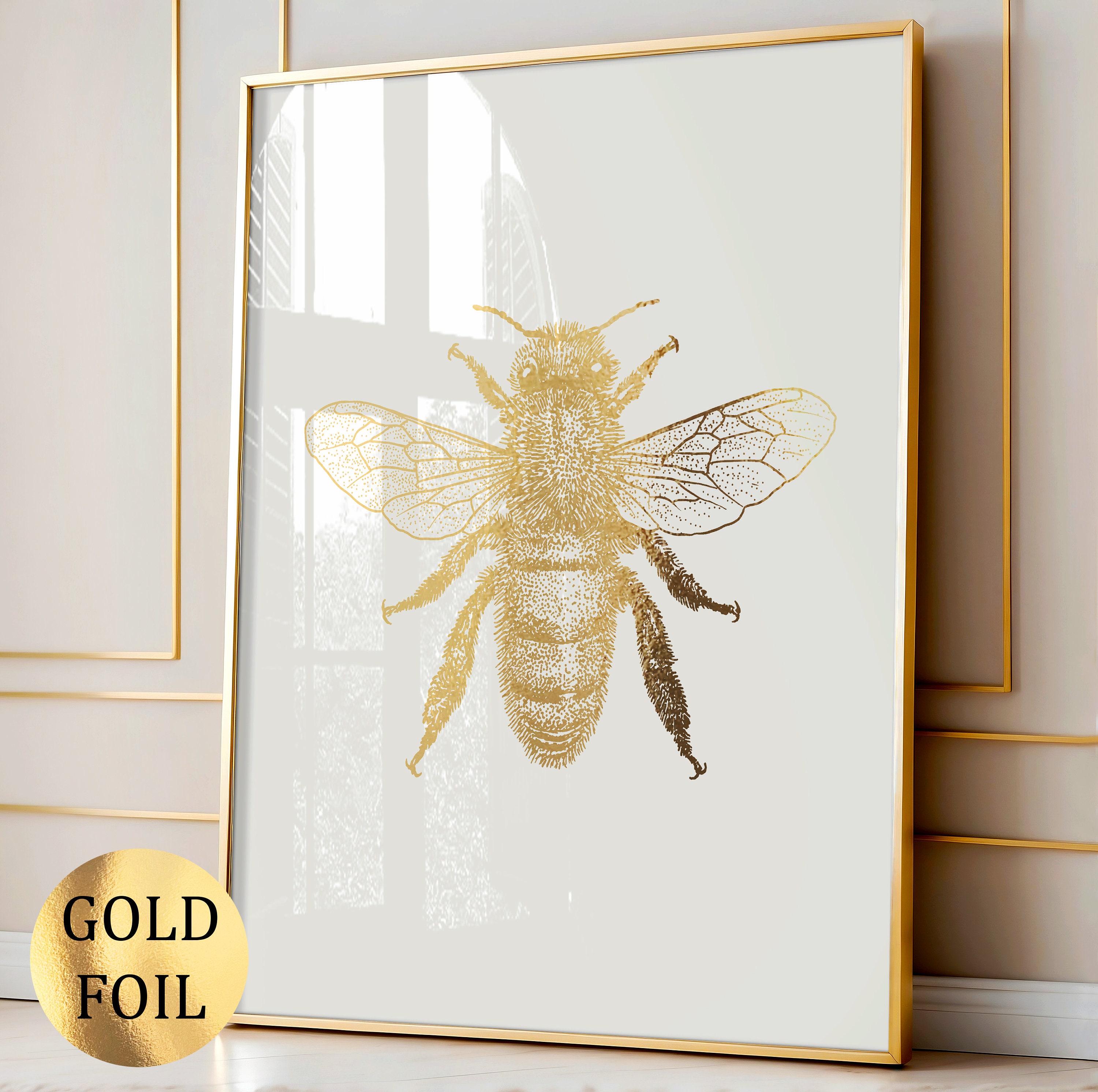 3 Gold Bee Art Bee Hive Art Honeycombs Art Beekeeper Gift Gold Foil ...