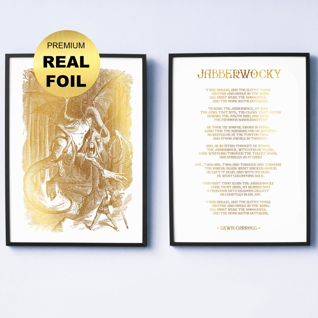 Alice Jabberwocky Lewis Carroll Poem Art Gold Print Poetry Art Literature Art Text Art Home Wall ...