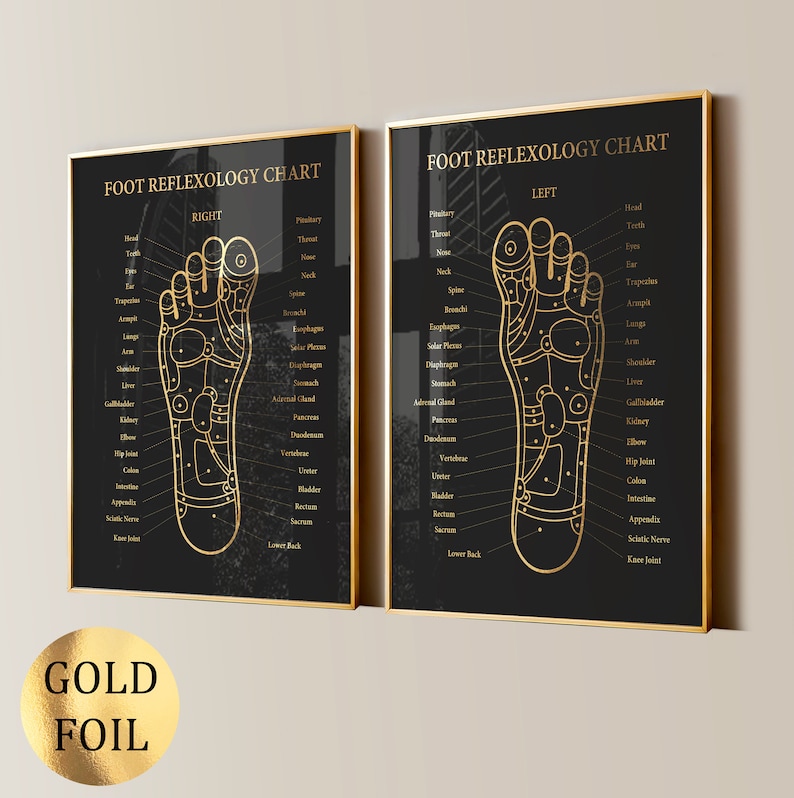 2 Foot Reflexology Zones Chart Foot Massage Diagram Medical Poster ...
