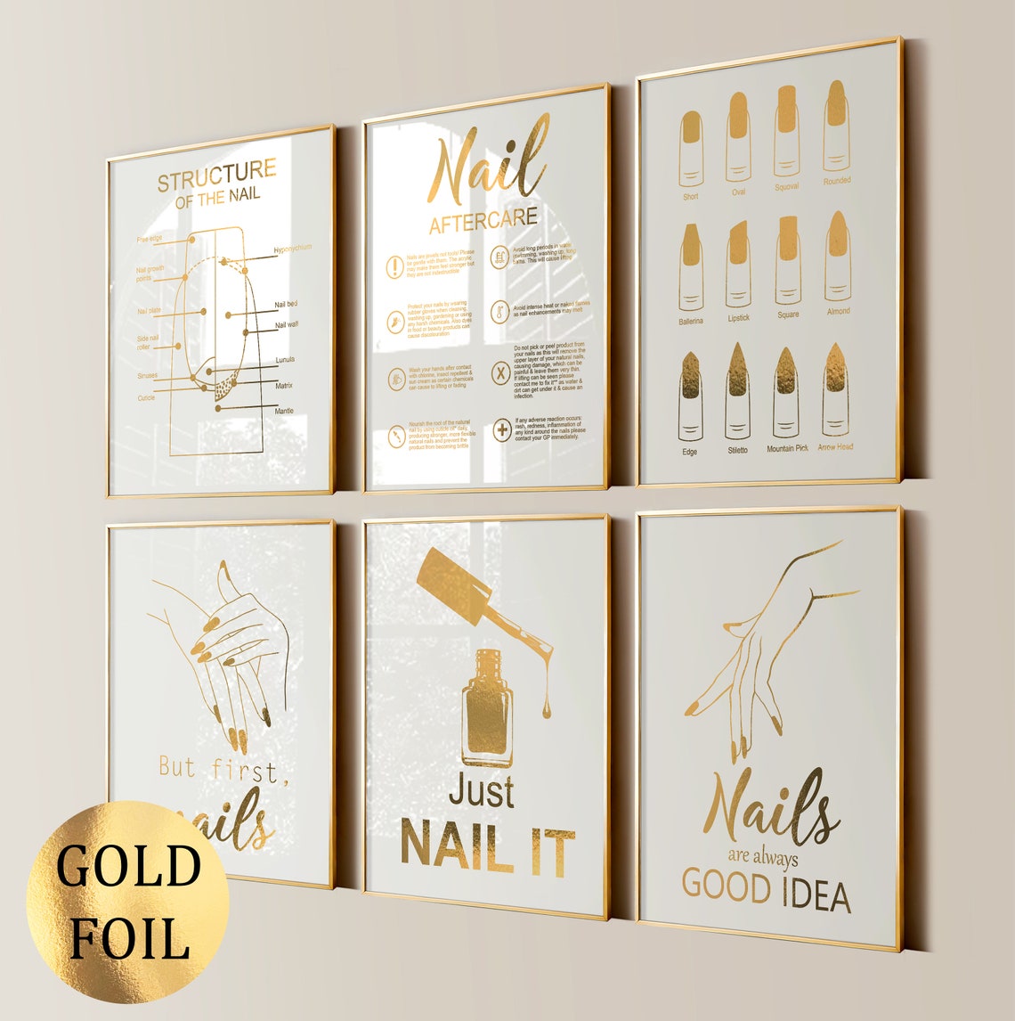 Set 6 Nail Polish Posters Beauty Salon Decor Nail Shapes Guide Nails ...