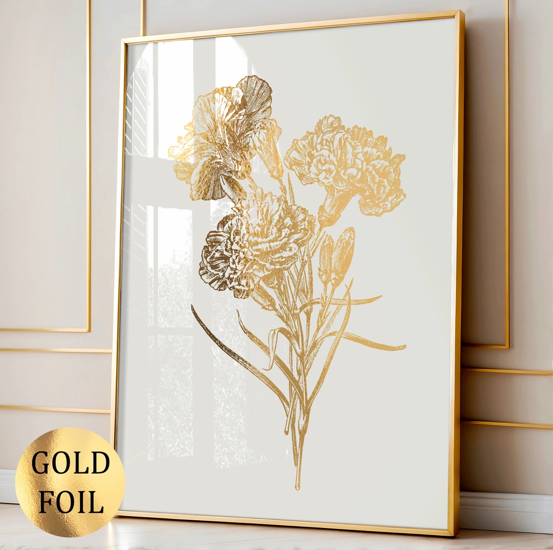 Gold Flowers Art, Blooming Flowers Poster, Botanical Art, Floral Art ...