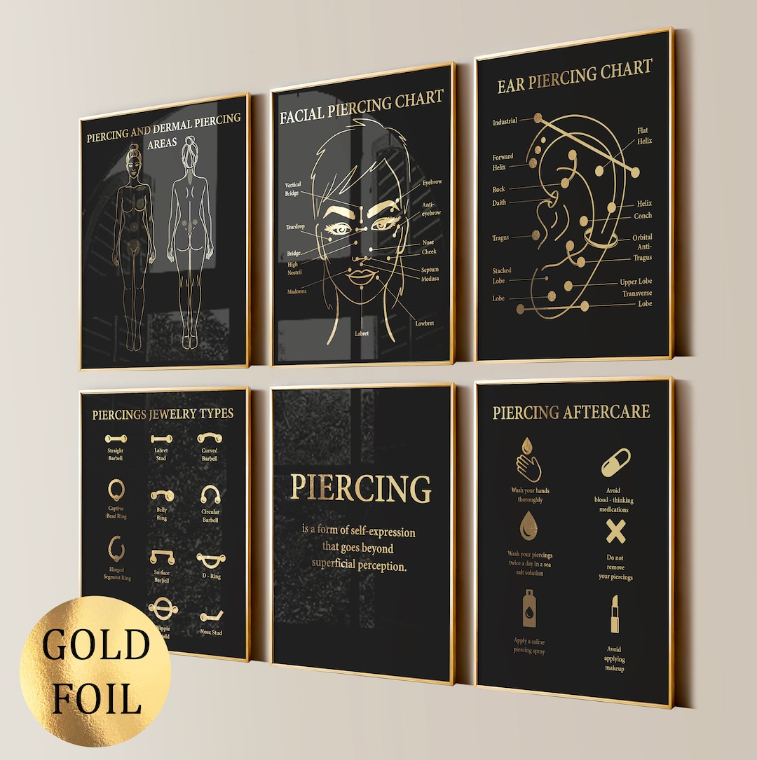 Set 6 Piercing Posters Ear Piercing Facial Piercing Micro Dermal ...