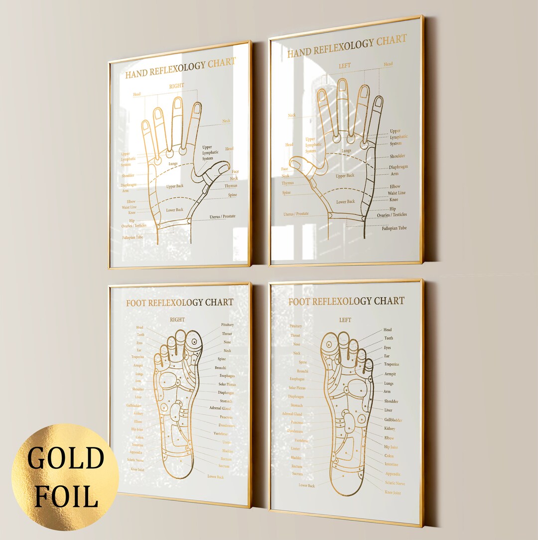 4 Hand and Foot Reflexology Charts Med SPA Posters Massage Room Decor ...