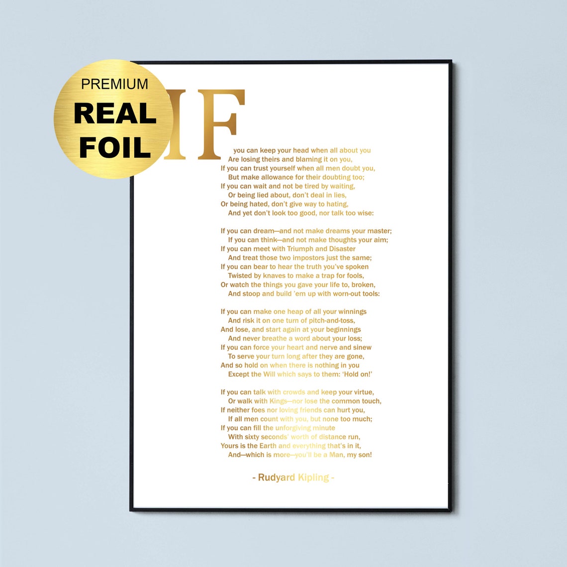 IF by Rudyard Kipling Poem Wall Decor Gold Print Poem Art Saying Art ...