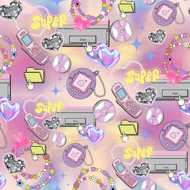 Y2k Girly Pinky Seamless Pattern & Digital Paper / Wrapping Paper ...