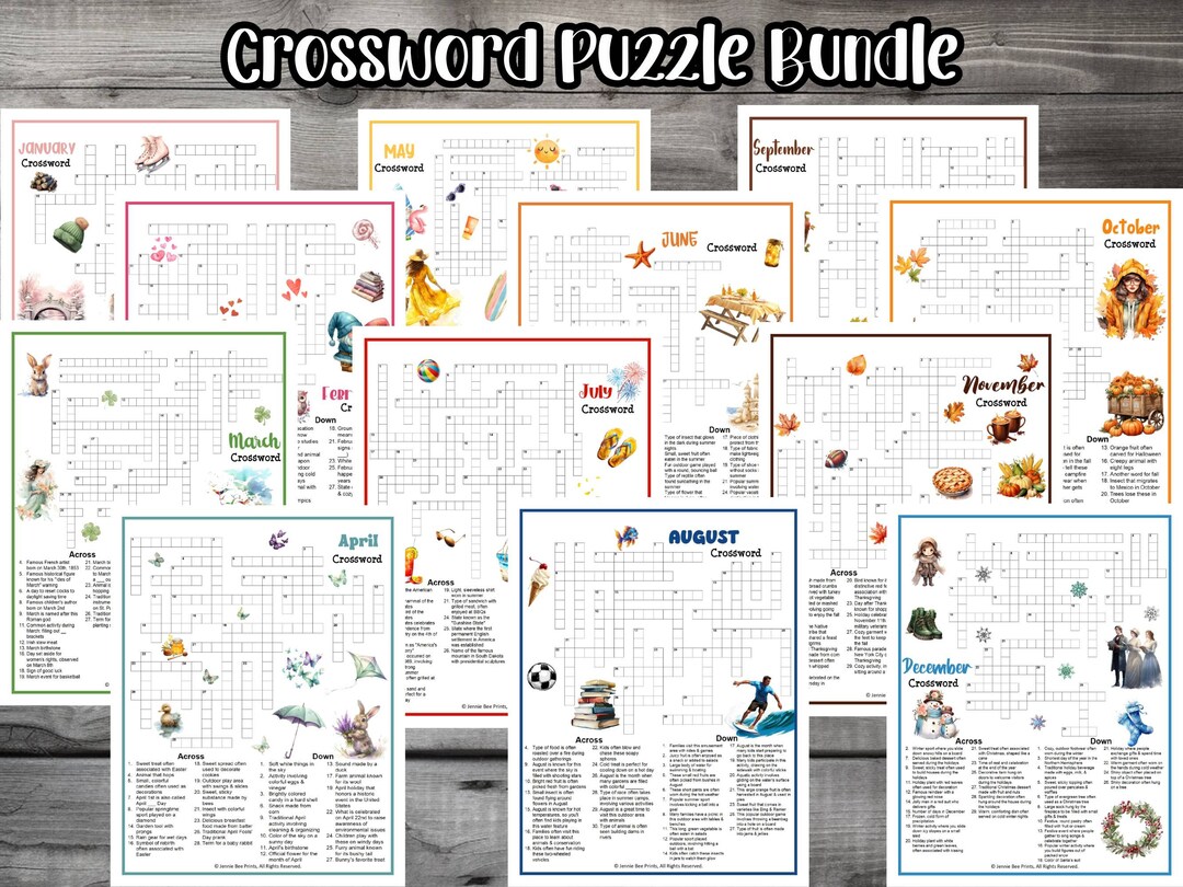 Themed Crossword Puzzle Mega Bundle, 16 Family Friendly Fun Printables ...