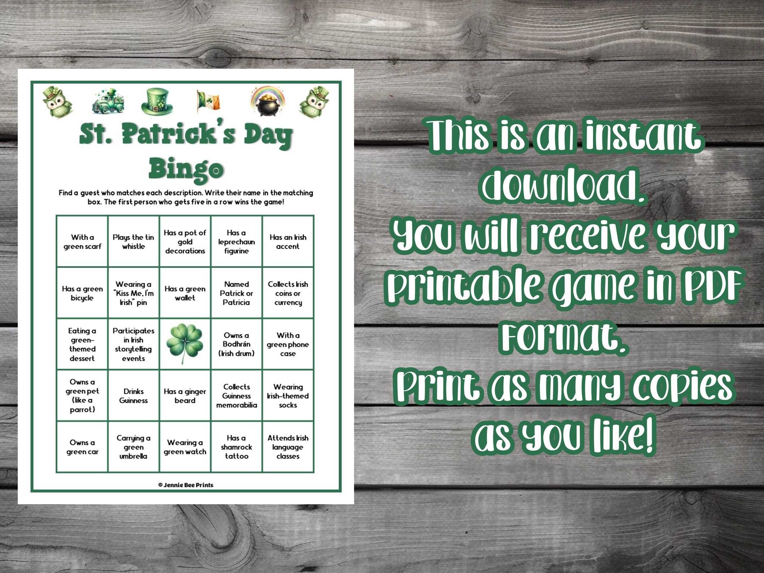 30 Unique St. Patricks Day Bingo Cards, Fun St. Patrick's Party Game ...