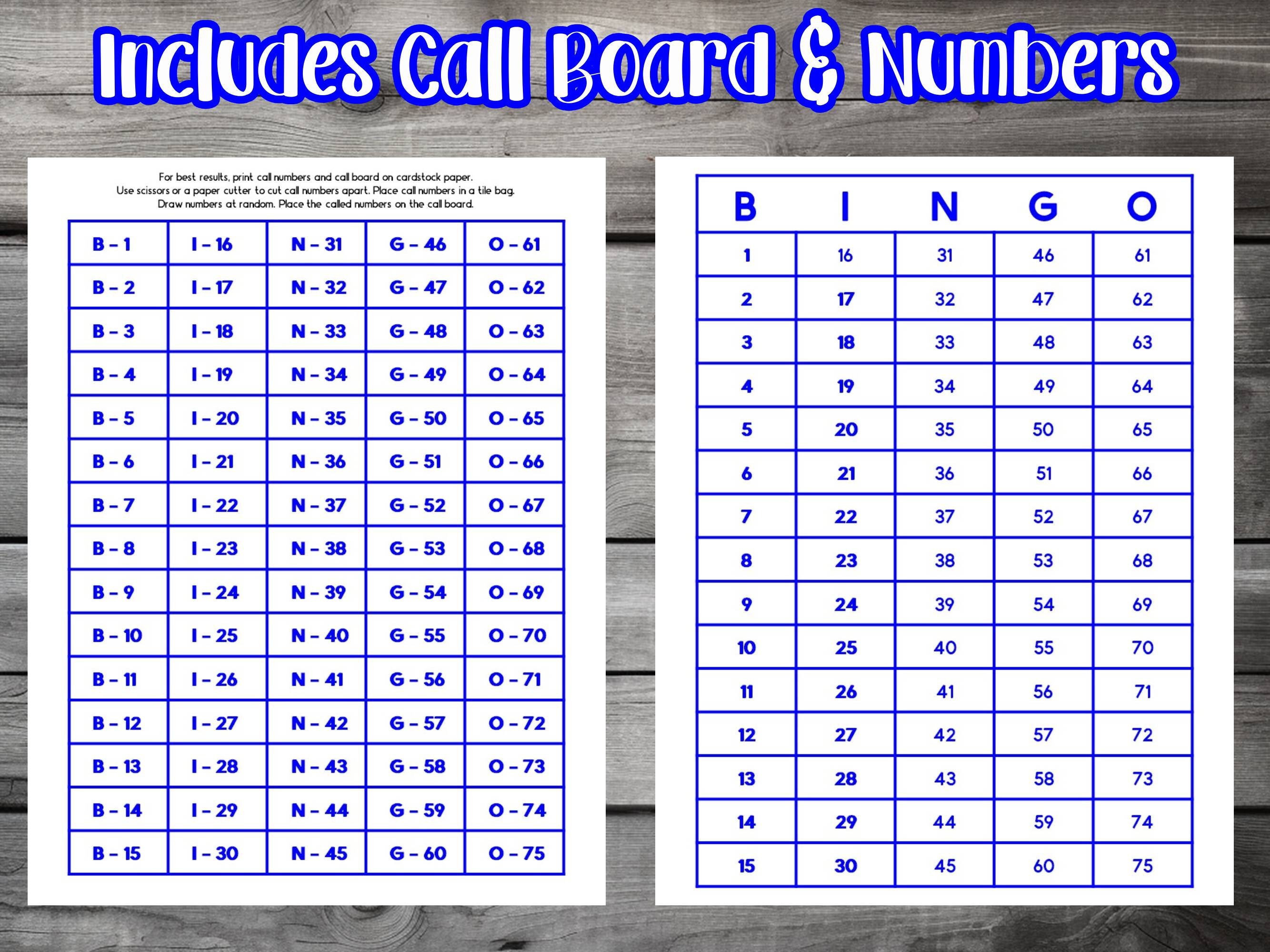 20 Blue Unique Printable Bingo Cards, Family Friendly Digital Download ...