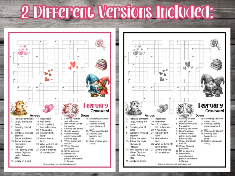 February Crossword Puzzle, Family Friendly Fun Printable, Puzzles for ...