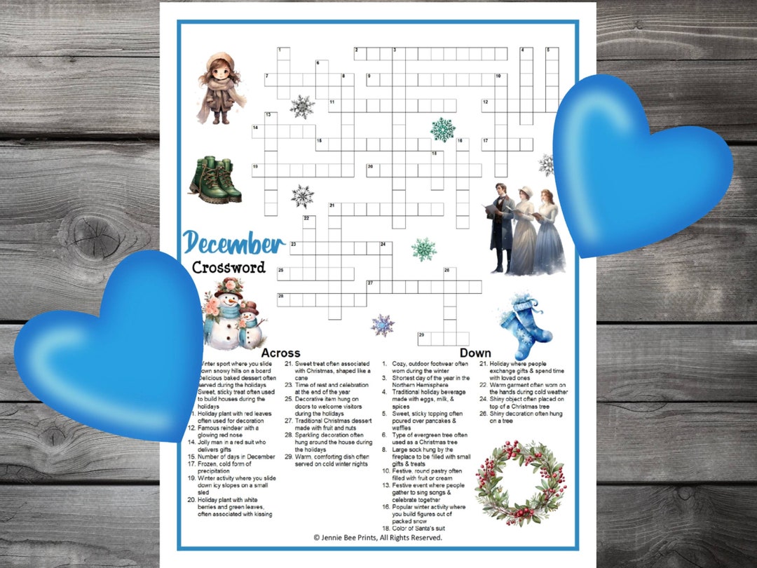 December Crossword Puzzle, Family Friendly Fun Printable, Puzzles for ...