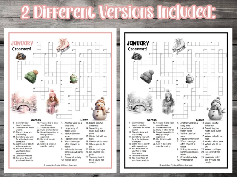 January Crossword Puzzle, Family Friendly Fun Printable, Puzzles for ...