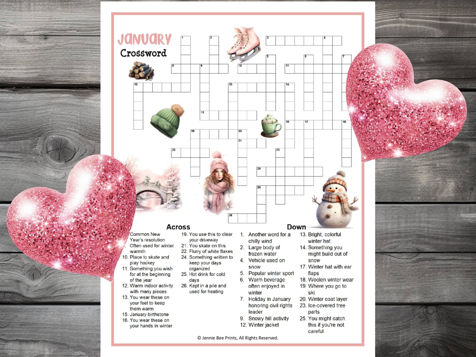 January Crossword Puzzle, Family Friendly Fun Printable, Puzzles for ...