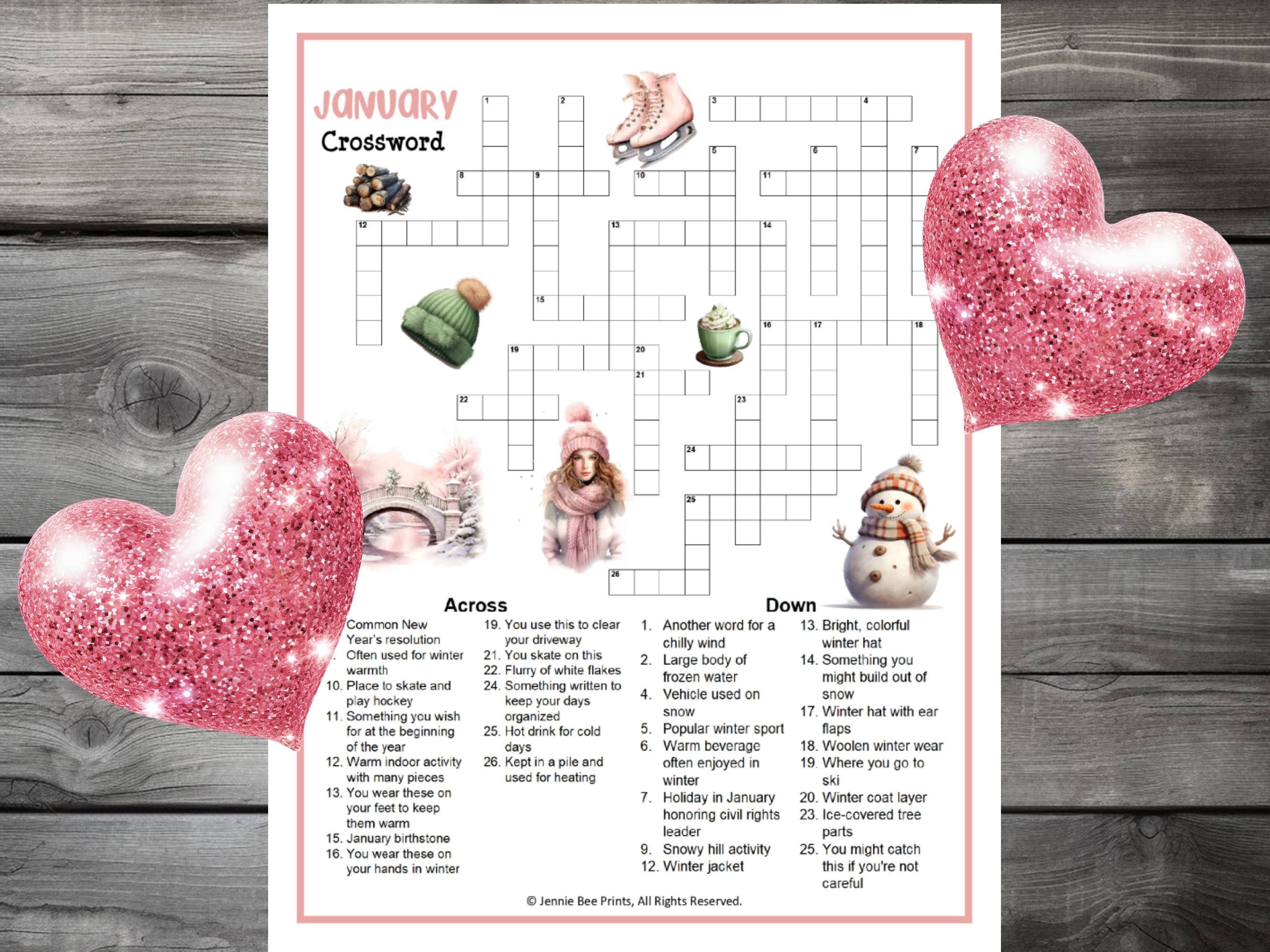 January Crossword Puzzle, Family Friendly Fun Printable, Puzzles for ...