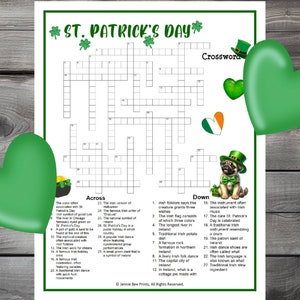 St. Patrick's Day Crossword Puzzle, Family Friendly Fun Printable ...
