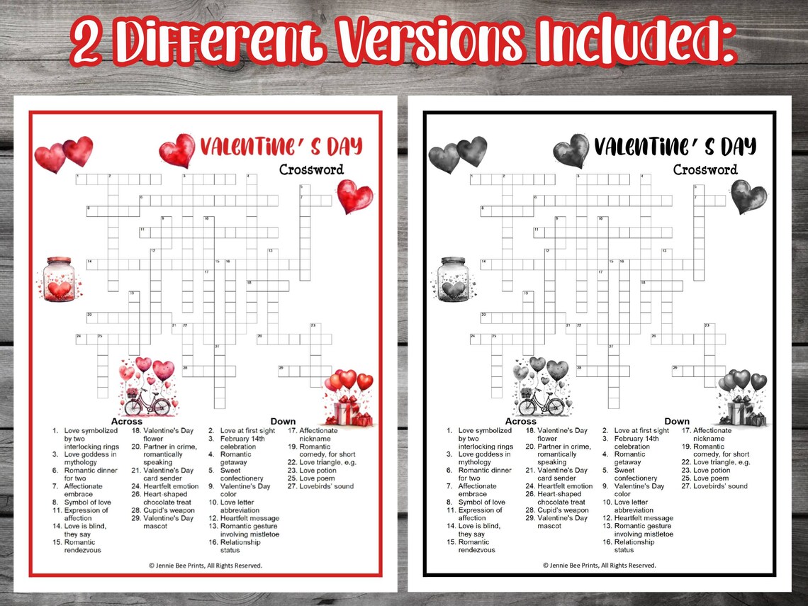Valentine's Day Crossword Puzzle, Family Friendly Fun Printable ...