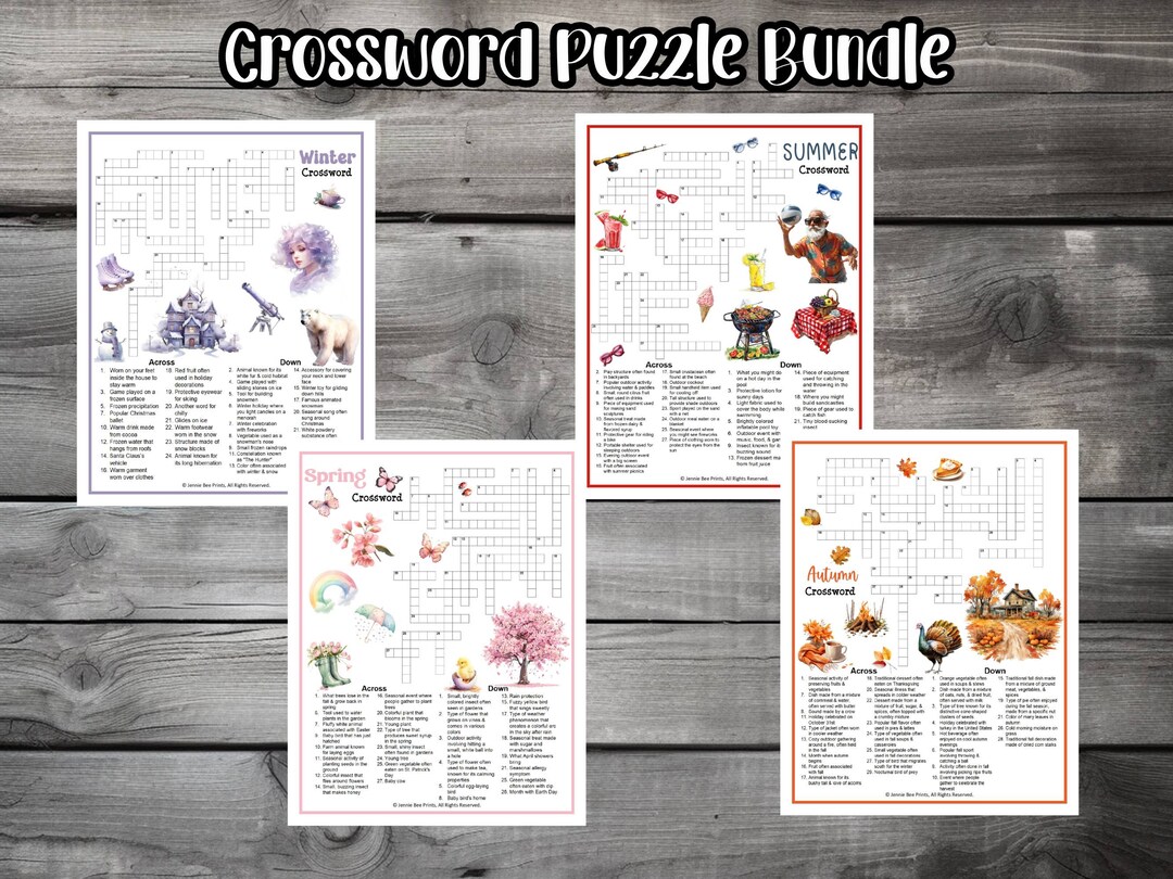 Seasonal Crossword Puzzle Bundle, 4 Family Friendly Fun Printables ...